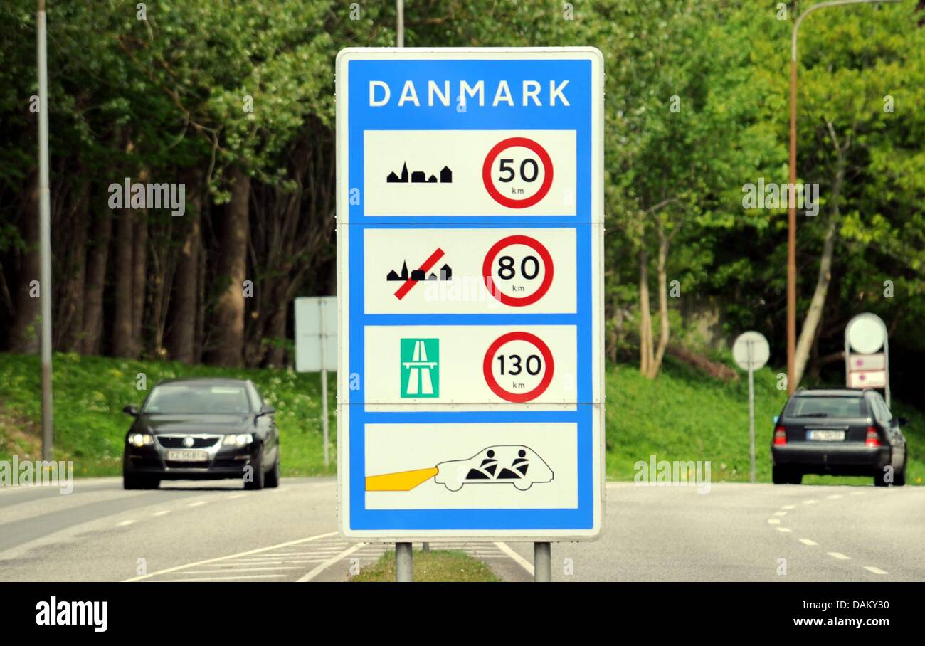 A sign with the lettering 'Denmark' is pictured at the German-Danish ...