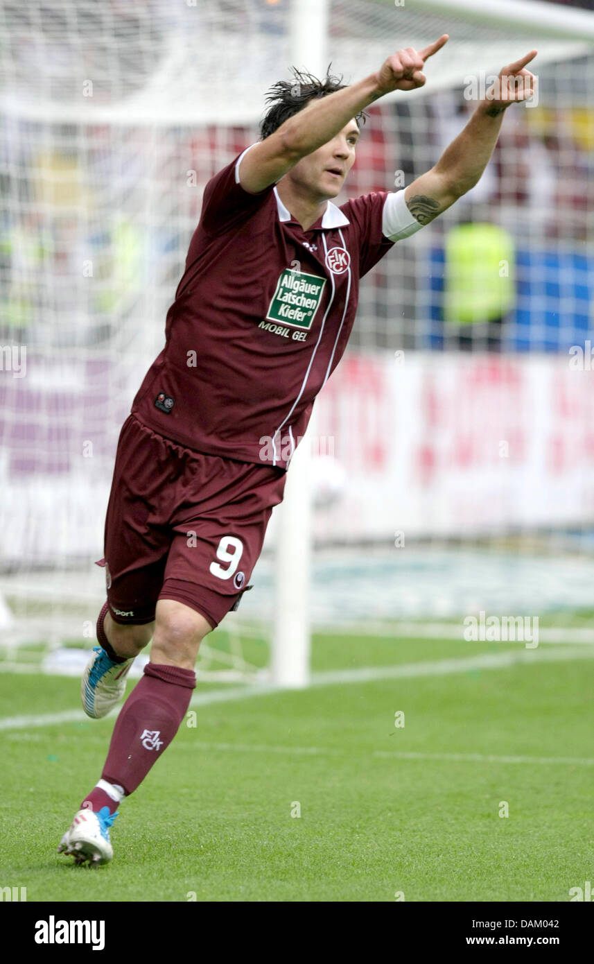Srdjan Lakic celebrates after his 3-0 goal during German Bundesliga ...