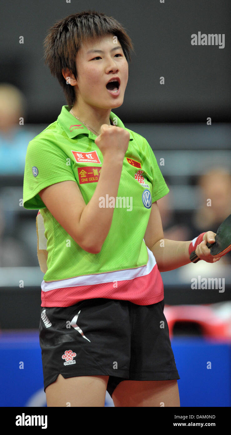 Ding Ning of China celebrates after winning against Li Xiaoxia of China ...