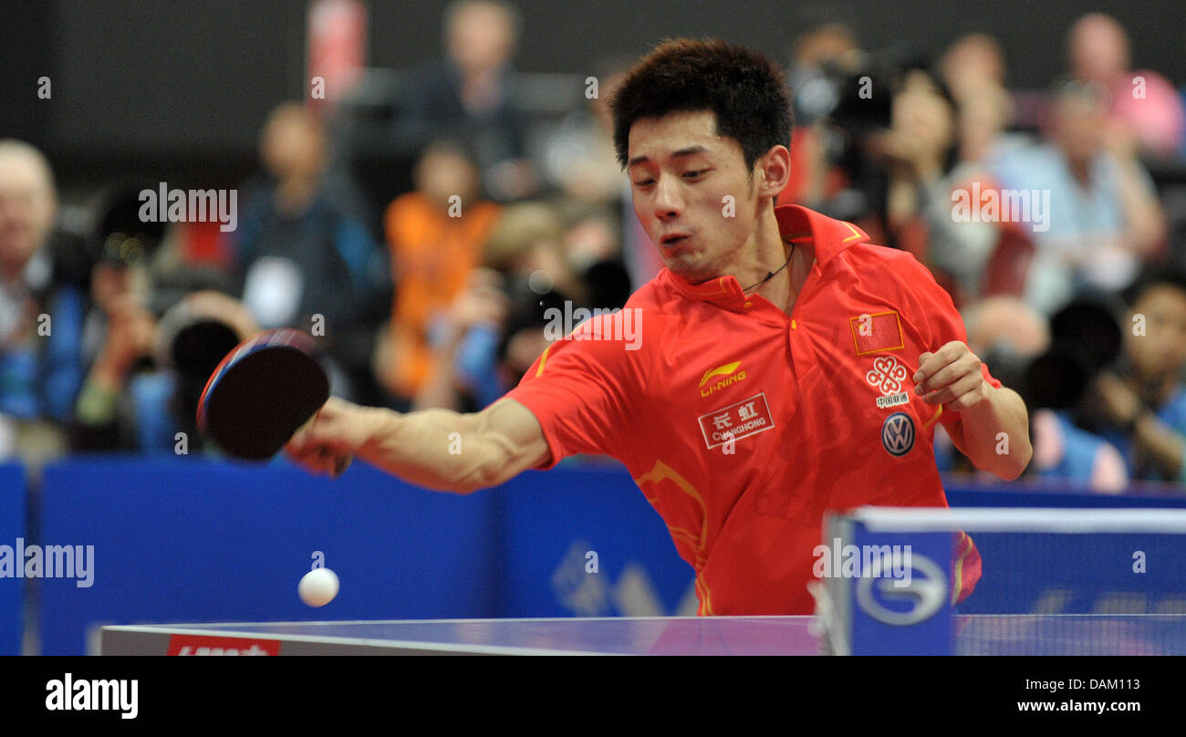 Zhang Jike of China in action against Wang Hao of China during the Men ...