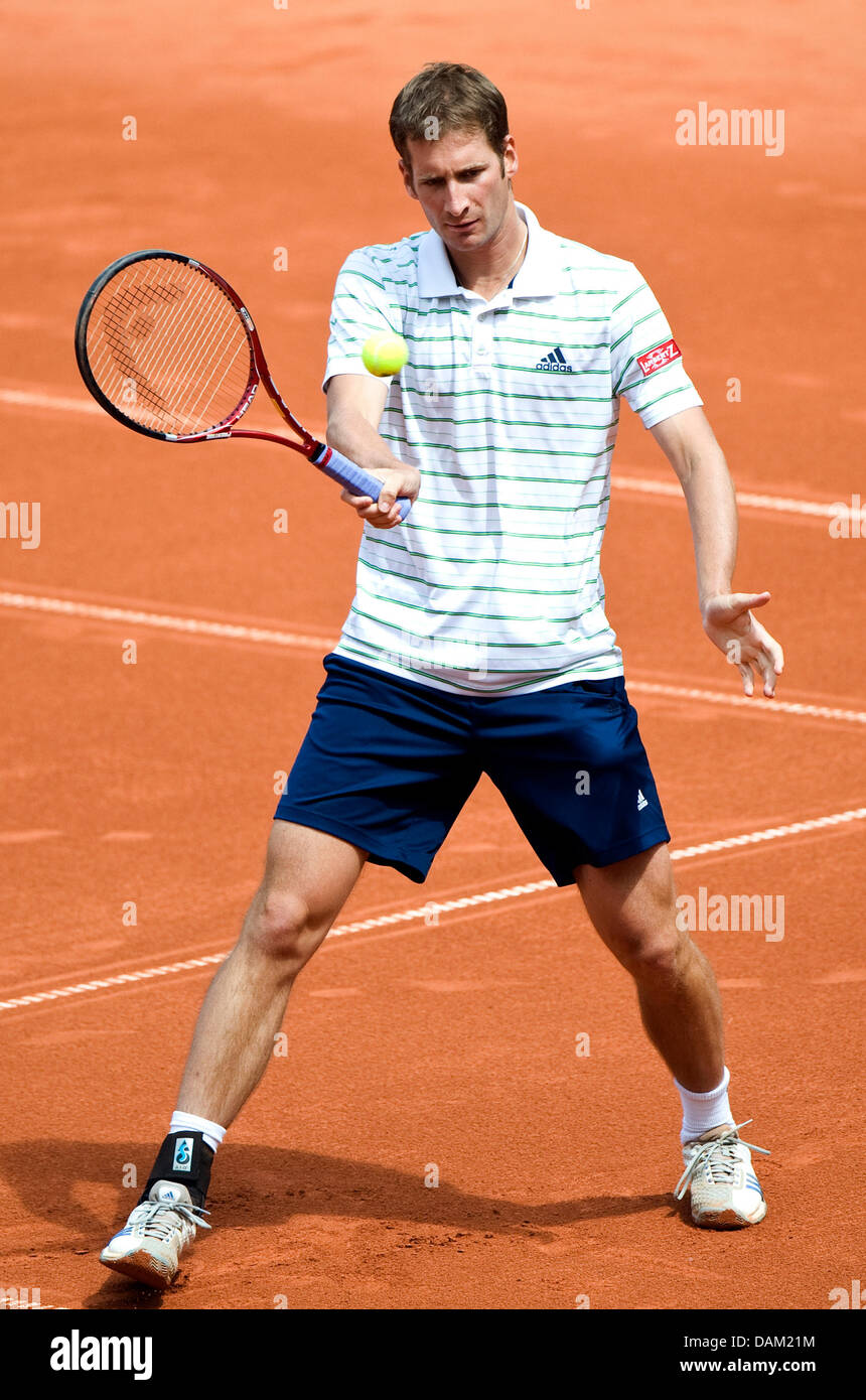 German player Florian Mayer plays the ball during the World Team Cup ...
