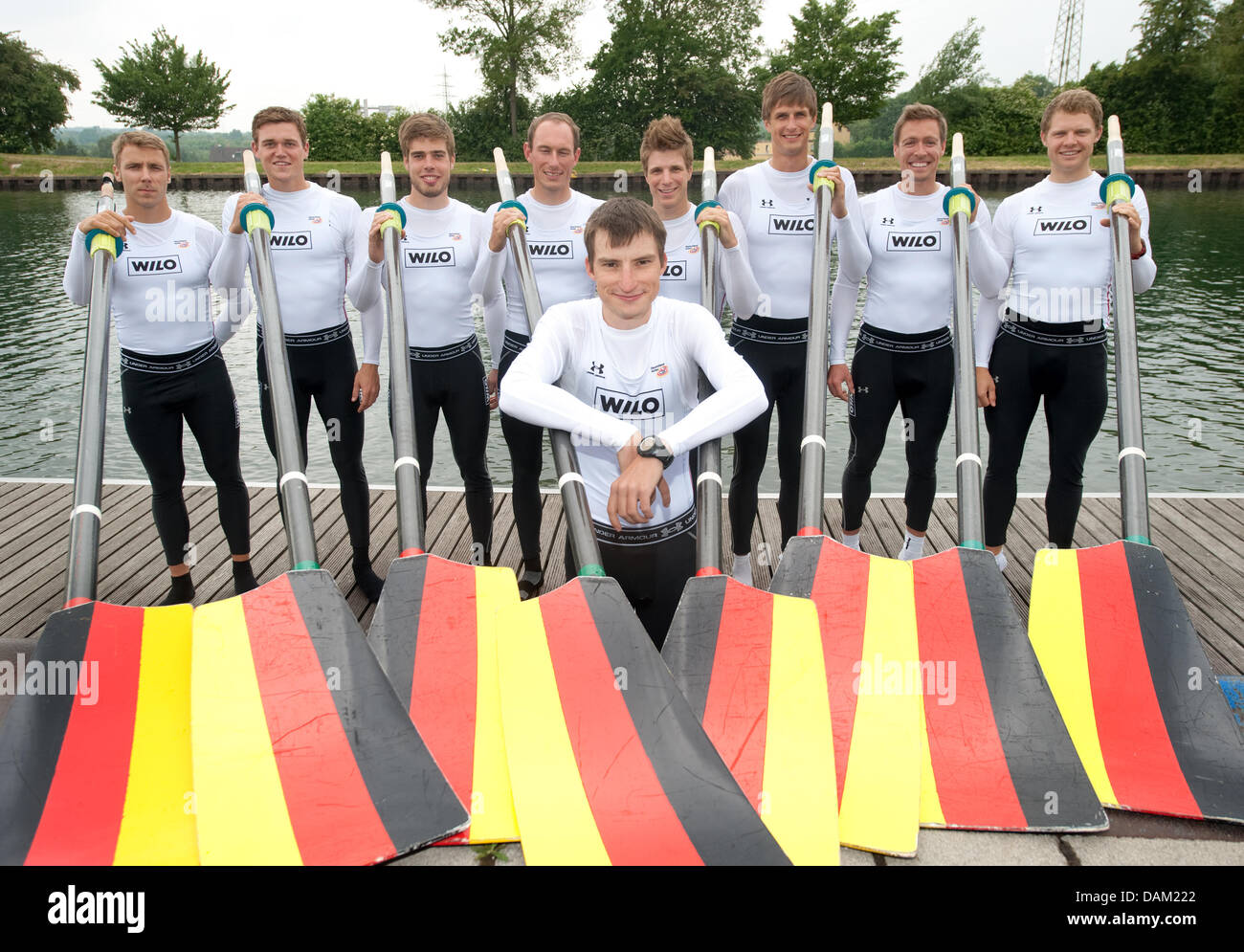 The German men's eight, coxswain Martin Sauer (M), Gregor Hauffe ...