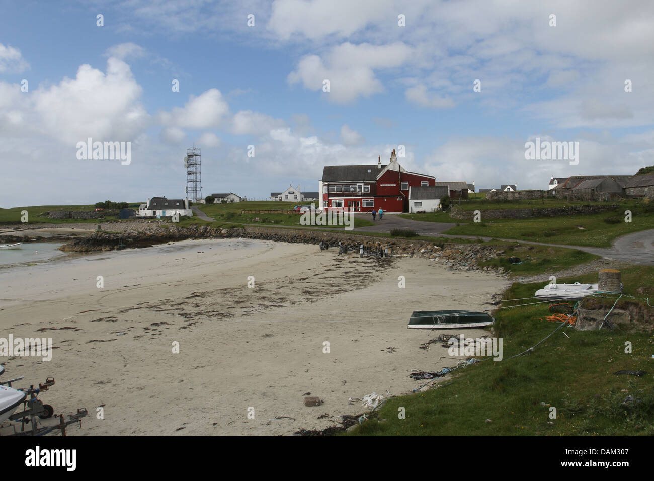 beach and Scarinish hotel Isle of Tiree Scotland July 2013 Stock Photo ...