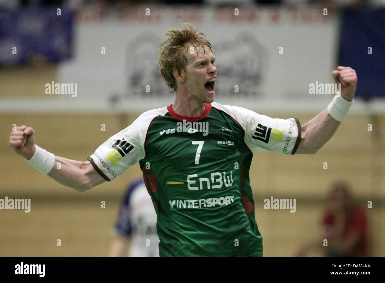 Grosswallstadt's Christian Schoene celebrates his goal the EHF Cup ...