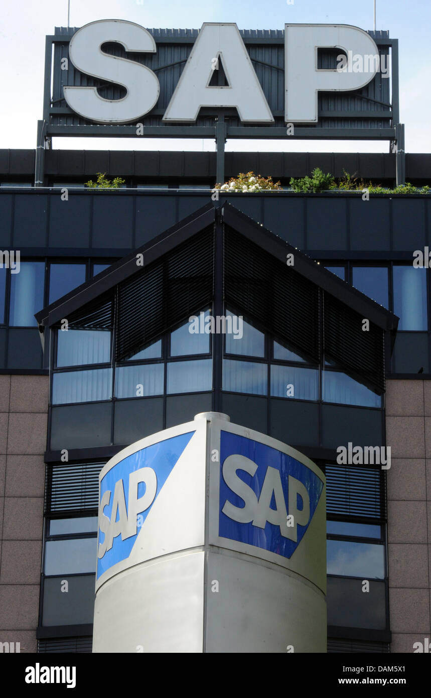 The logo of the software corporation SAP is pictured at the head office ...