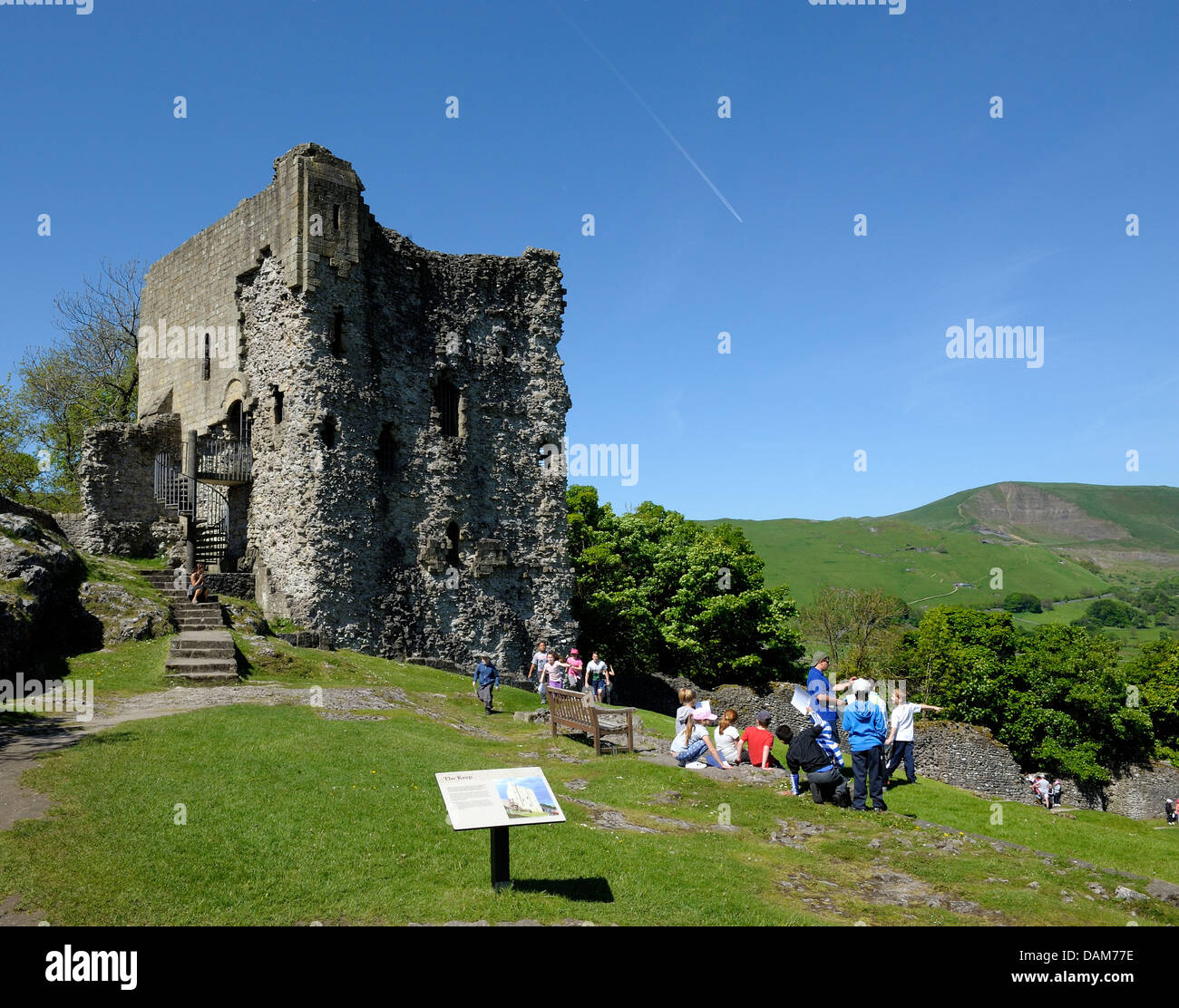schoolchildren inside the grounds of Peveril castle Castleton ...