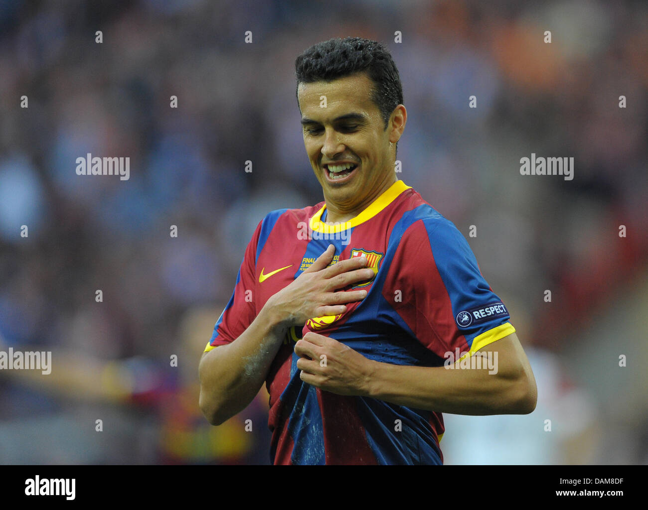 Pedro of Barcelona celebrates after scoring the 1-0 during the UEFA ...