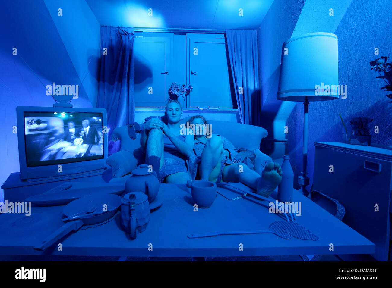 Visitors sit inside the main attraction 'Blue House' of the 'Blue Night ...
