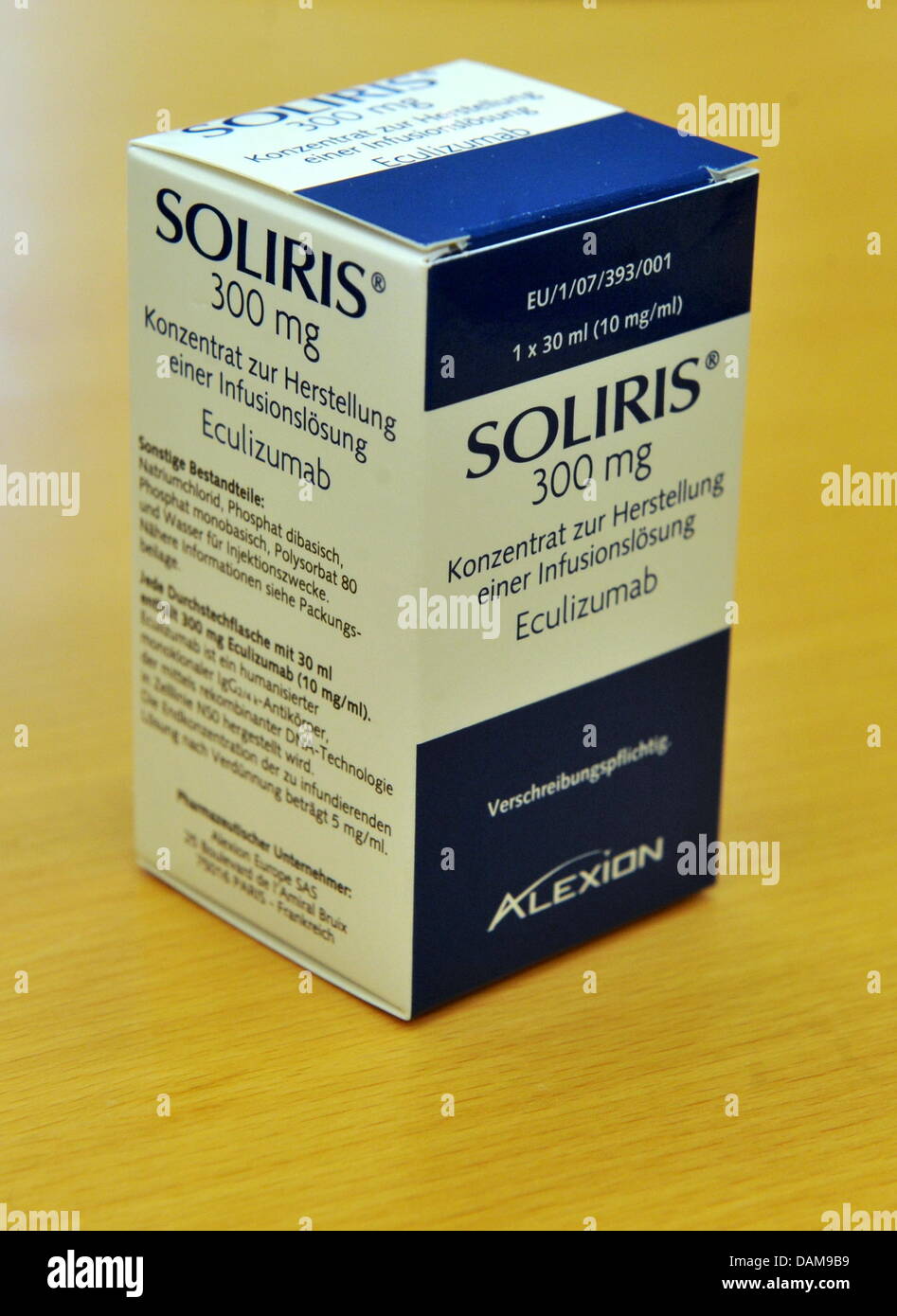 A package of the medication Soliris with the antibody Eculizumab sits ...