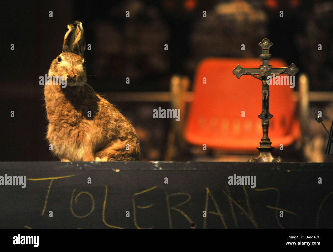 A stuffed rabbit on an altar is pictured in the German pavillion during ...