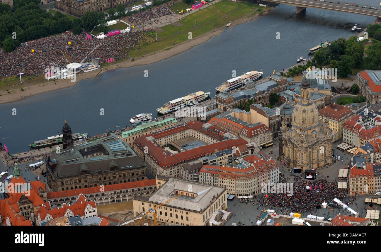 An aerial shot shows the Protestant Church Day in Dresden, Germany, 1 ...