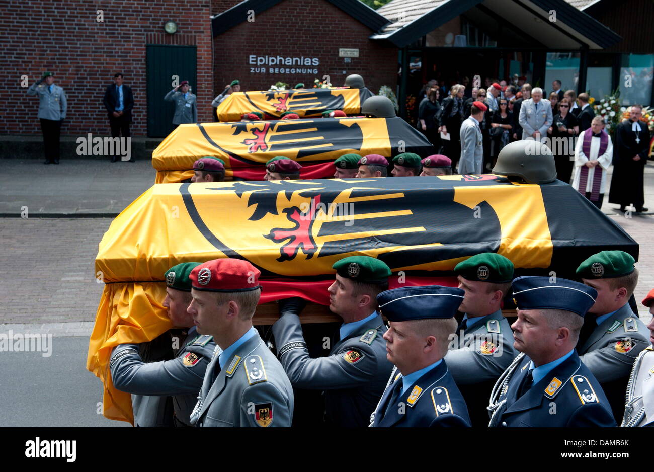 The coffins of three soldiers of the German Bundeswehr that died during ...