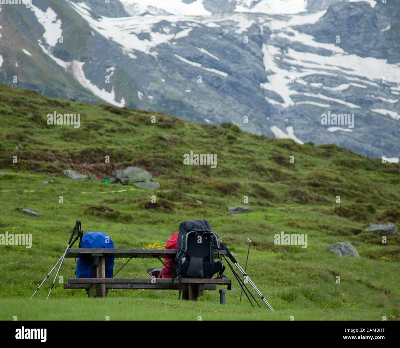 Backpacks in Mountains Stock Photo - Alamy