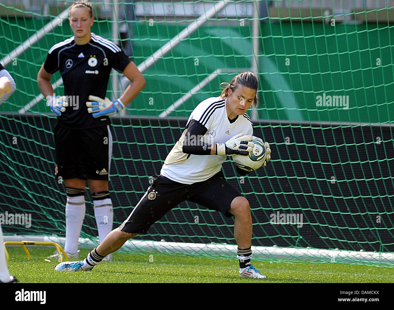 The German women's national keeper Nadine Angerer catches the ball ...
