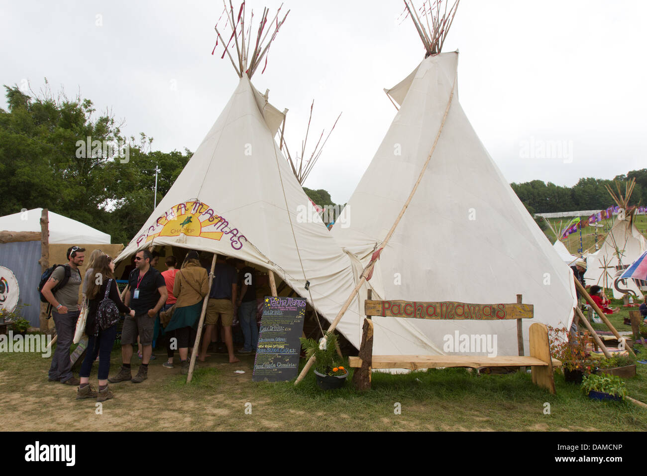 Tipi or Tee pee field at the Glastonbury Festival 2013. Somerset ...