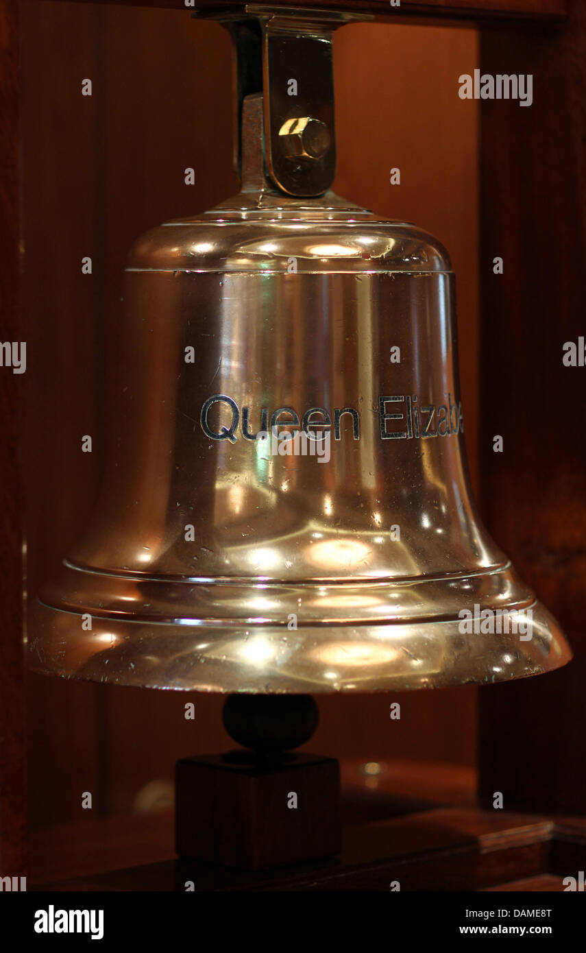 The bell of the predecessor ship 'Queen Elizabeth II' is pictured ...