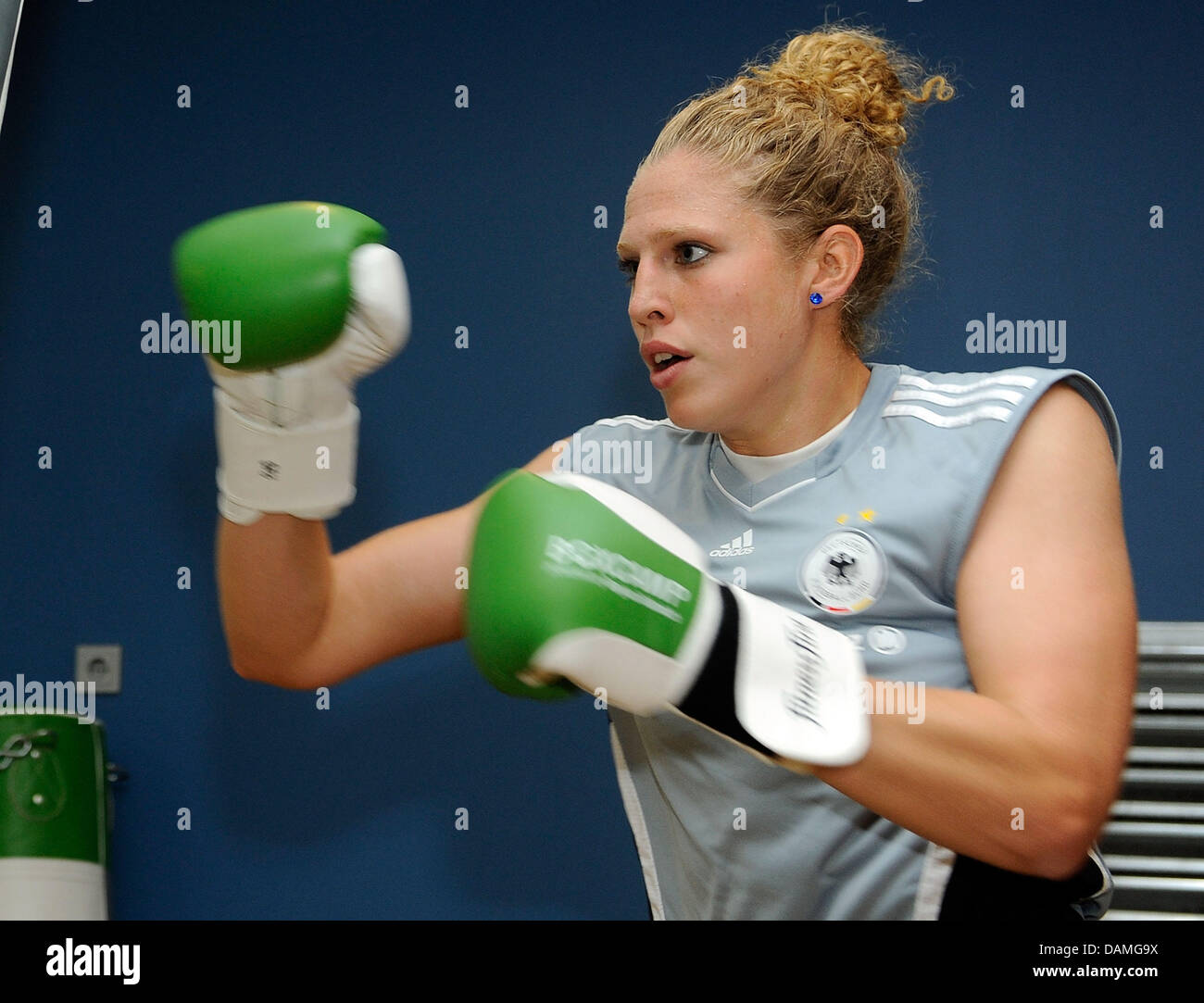 Kim Kulig of the German national soccer team punches a sack during a ...