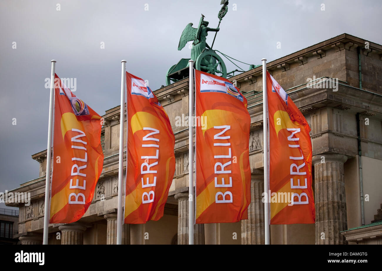 Flags with the logo of the FIFA women's world cup and 'host city ...