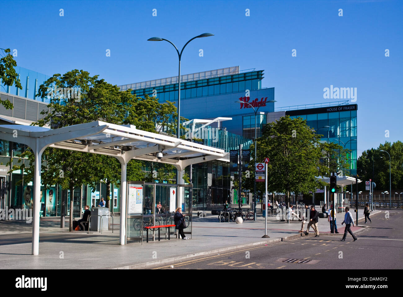 Bus stops outside Shepherds Bush station with Westfield shopping centre ...