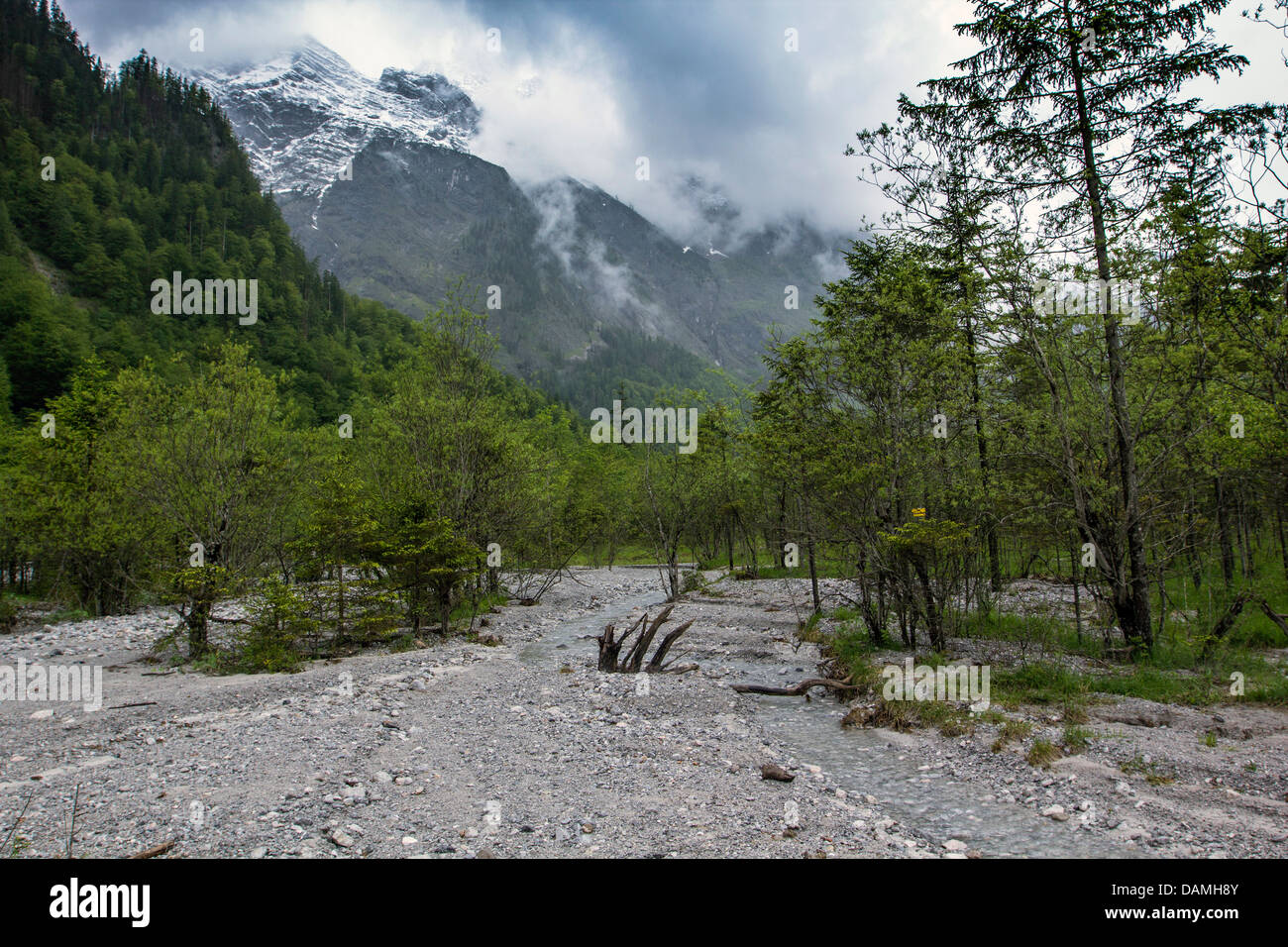 Eisbach, cone of debris with Watzmann in the background, Germany ...