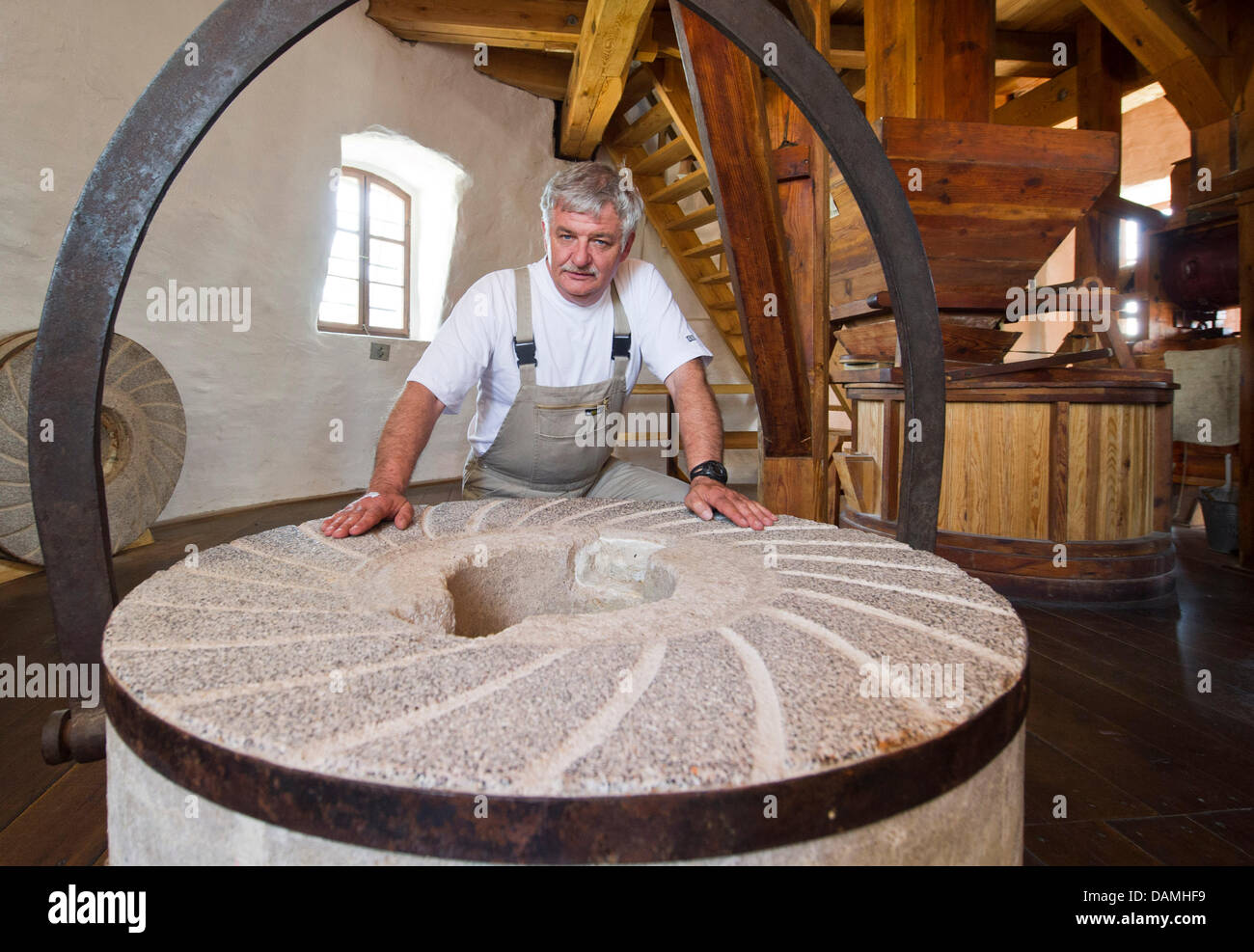 Gerd Nowak of the mill club 'Dutch mill' ('Hollaendermuehle') stands ...