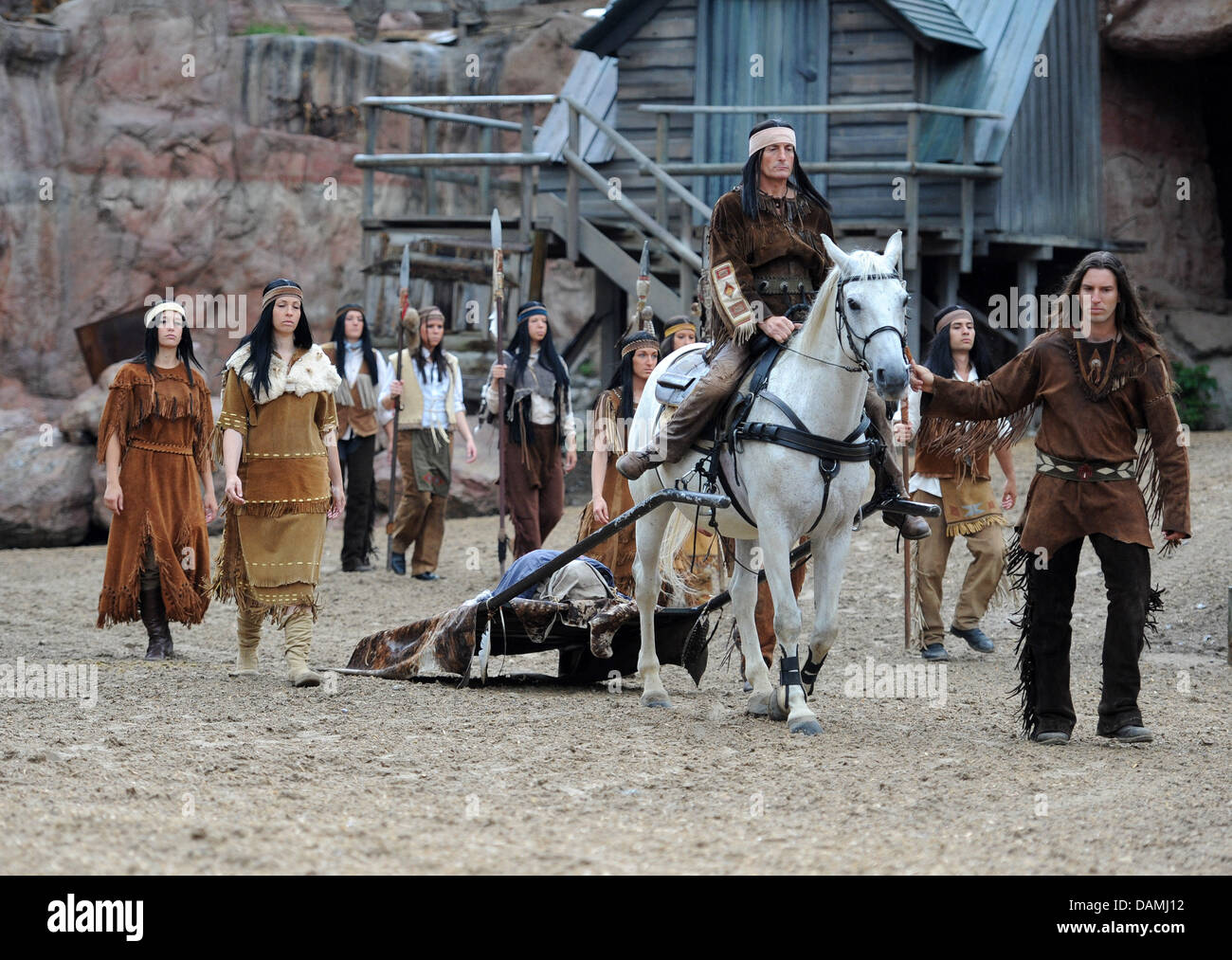Actors fill the stage during a presentation of 'The Oil Prince' ('Der ...