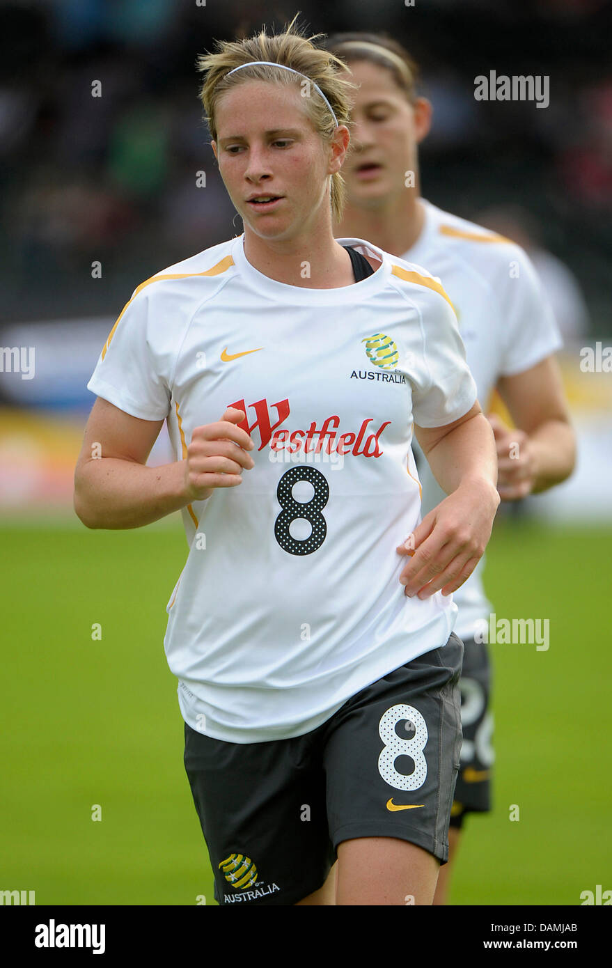 Australian player Elise Kellond-Knight warms up for a test match ...