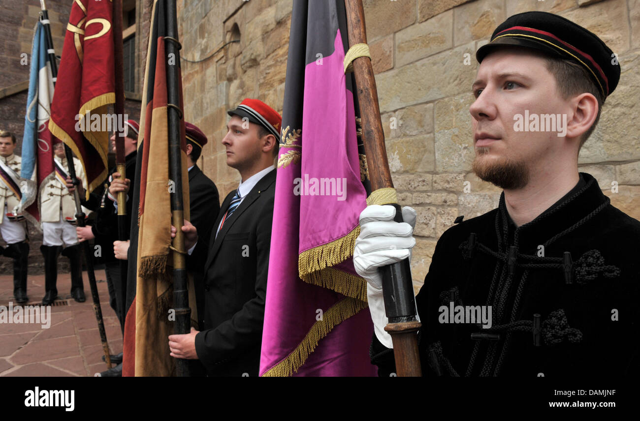 Students with flags are pictured before the ceremonioal act of the ...