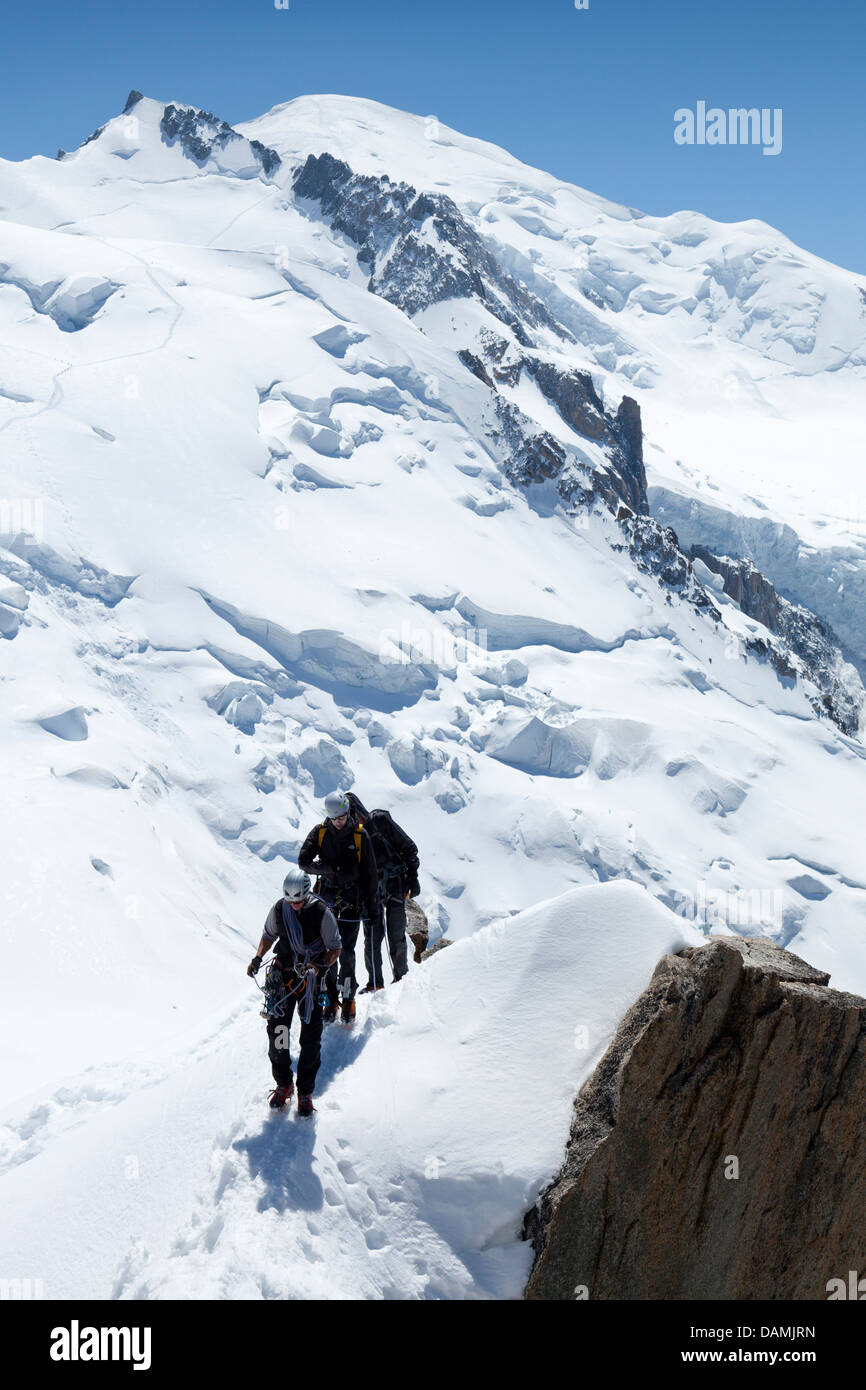 View from Aiguille du Midi - hikers descending Mont Blanc Stock Photo - Alamy