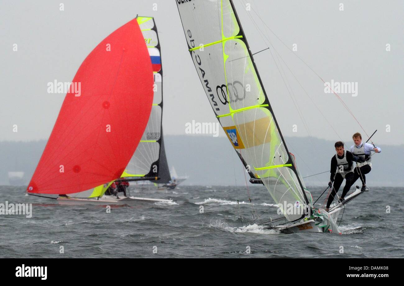 German sailors Justus Schmidt and Max Boehme compete in a race on their ...