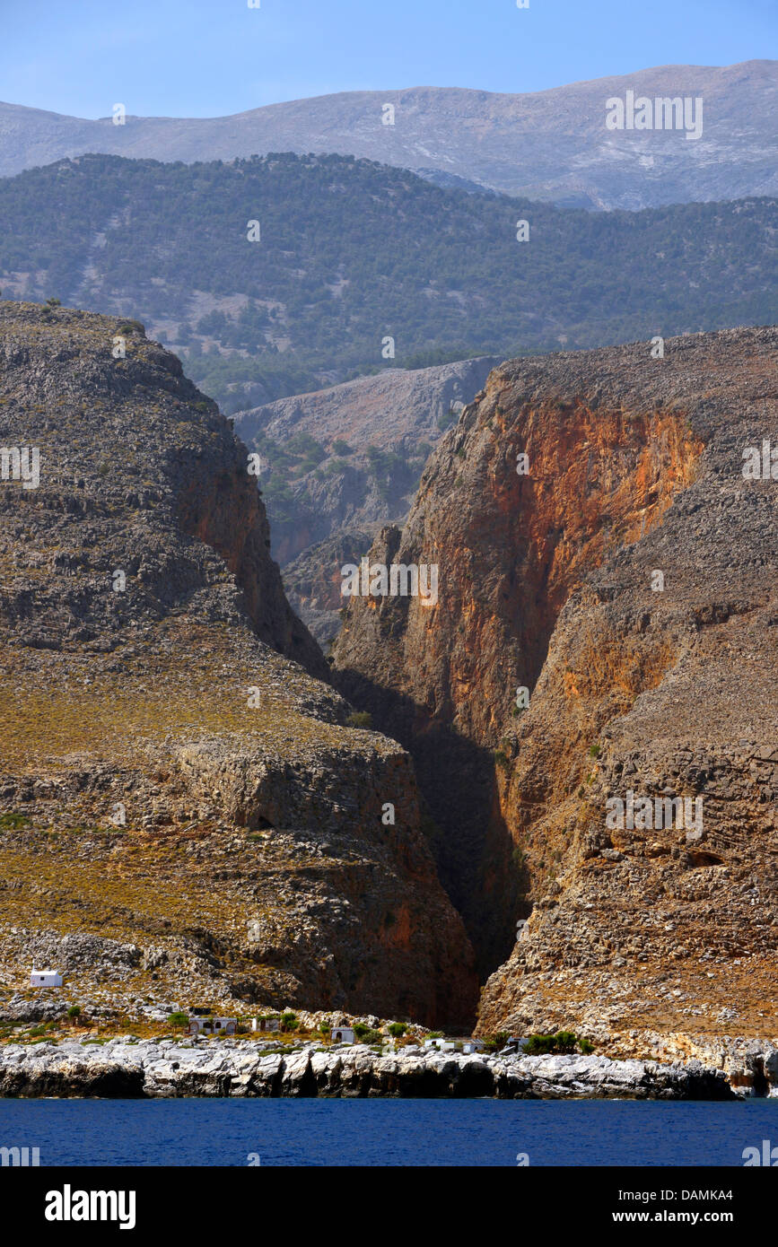 Canyon of Aradena seen from the Mediterranee sea near Loutro, south ...