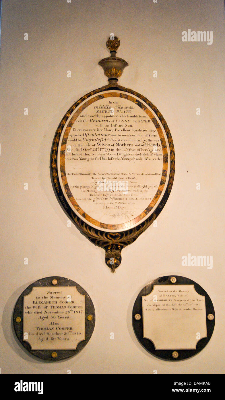 Memorial plaques, 18th. century, St. Peter's church, Marlborough ...