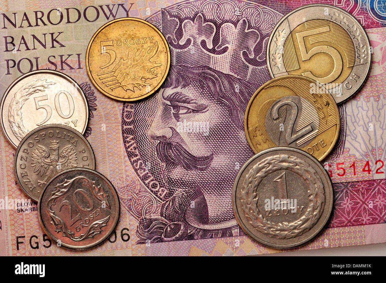 Polish 20Zl note and coins Stock Photo - Alamy