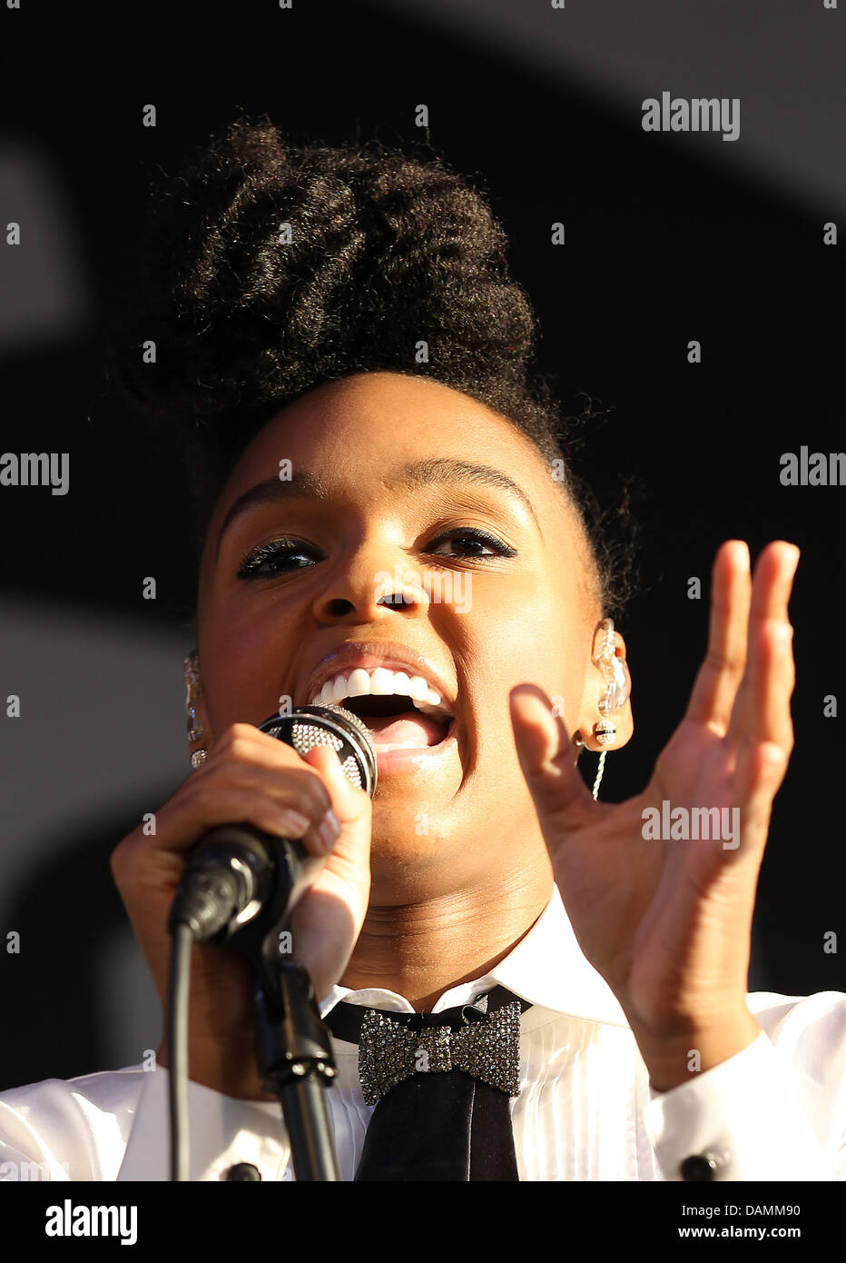 Soul singer Janelle Monáe performs with her band at the opening of the ...