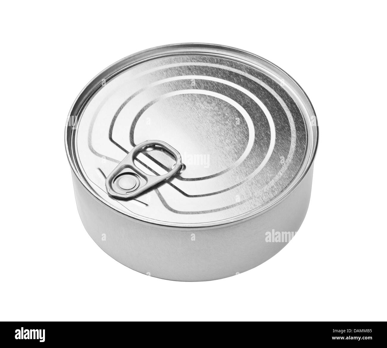Round tin can isolated on white Stock Photo - Alamy
