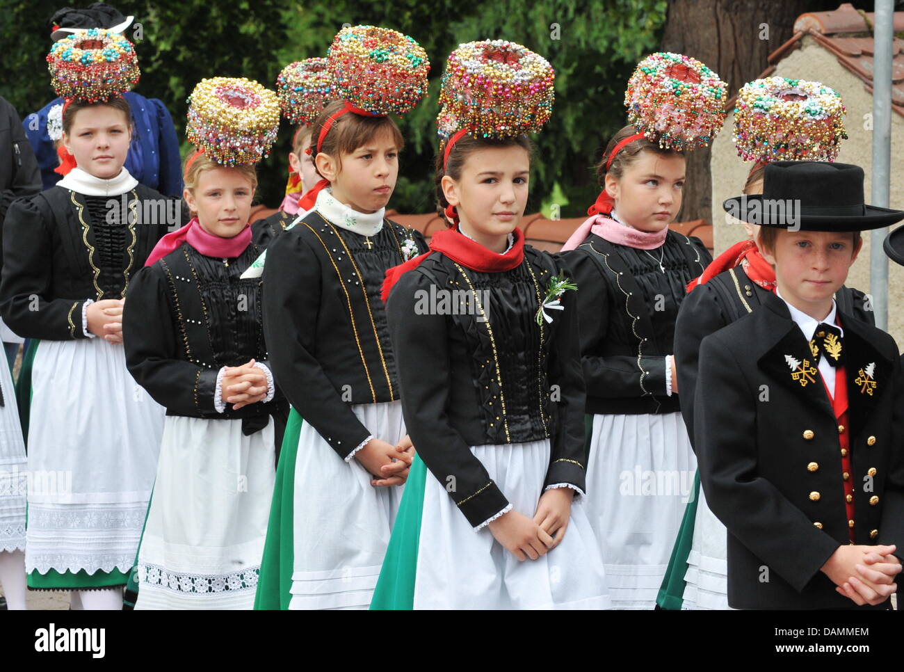 A group of young girls wearing so-called Schaeppeln, a traditional ...