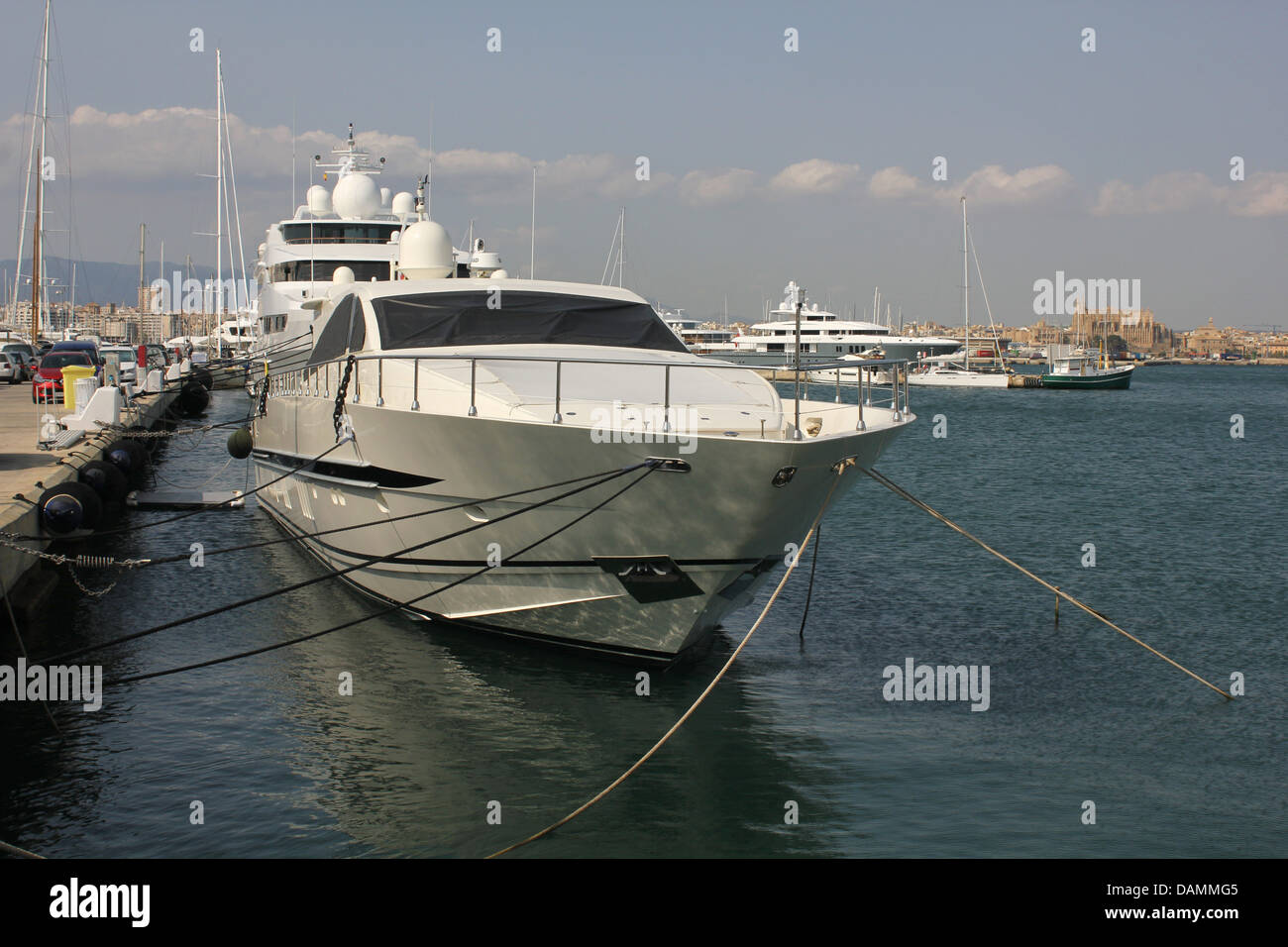 Superyachts in Club de Mar marina + historic Palma gothic cathedral as ...