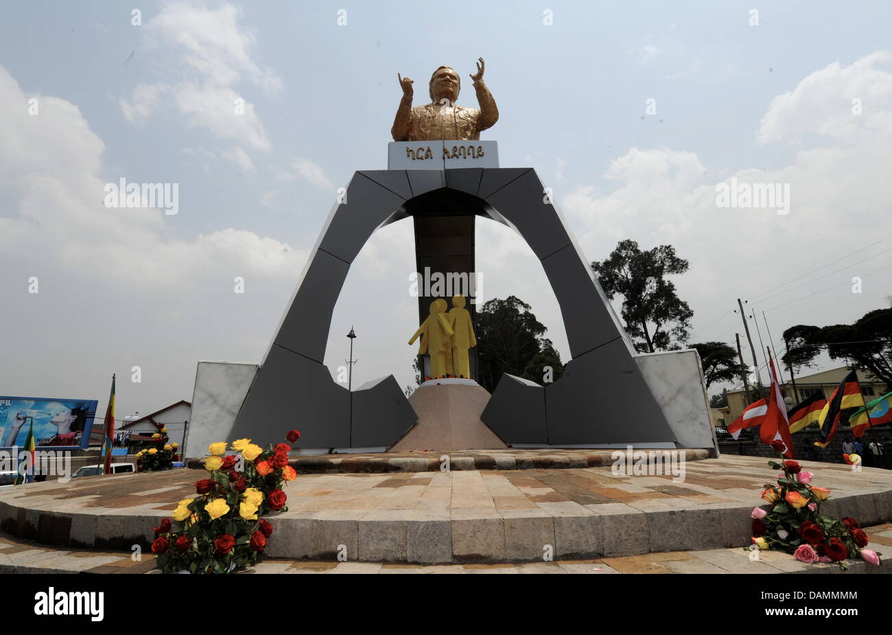 Flowers lay in front of the 'Karl's Monument' honoring 'People for ...
