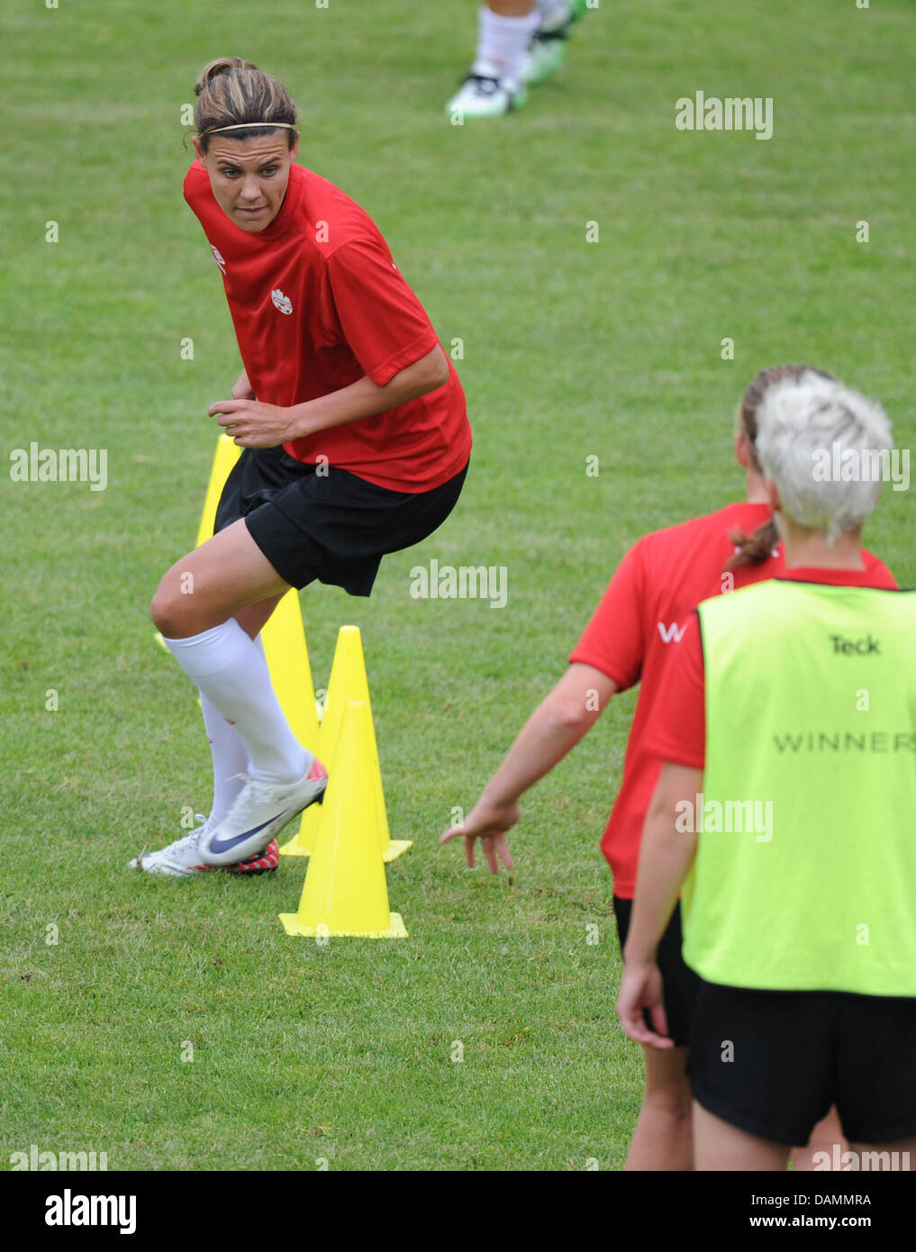 The Canadian women's soccer national player Christine Sinclair runs ...