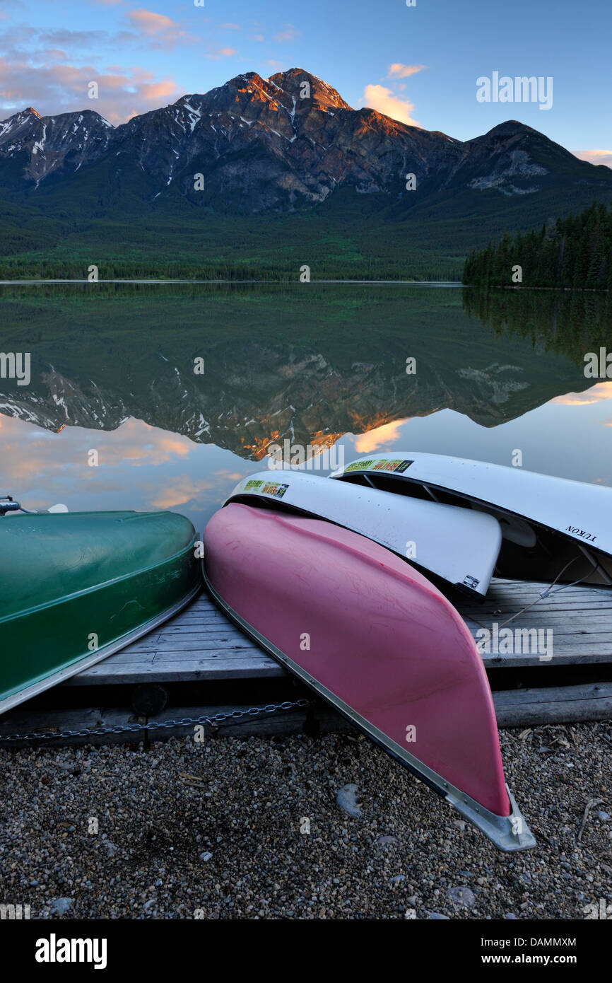 Reflections in Pyramid Lake at dawn Banff National Park Alberta Canada ...