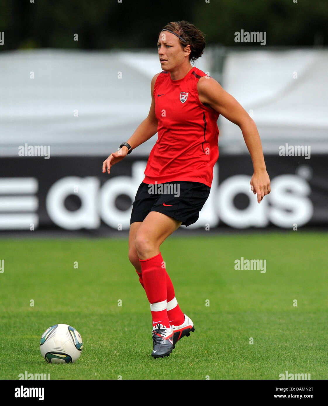 Abby Wambach, player for the US national women's soccer team, practices ...