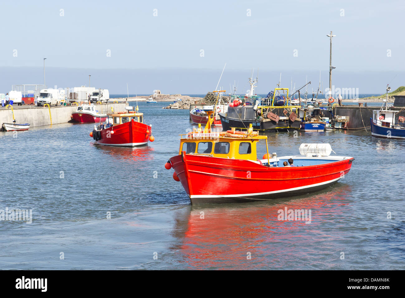 Seahouses Harbour with the boats for the Farne Islands, Northumberland ...