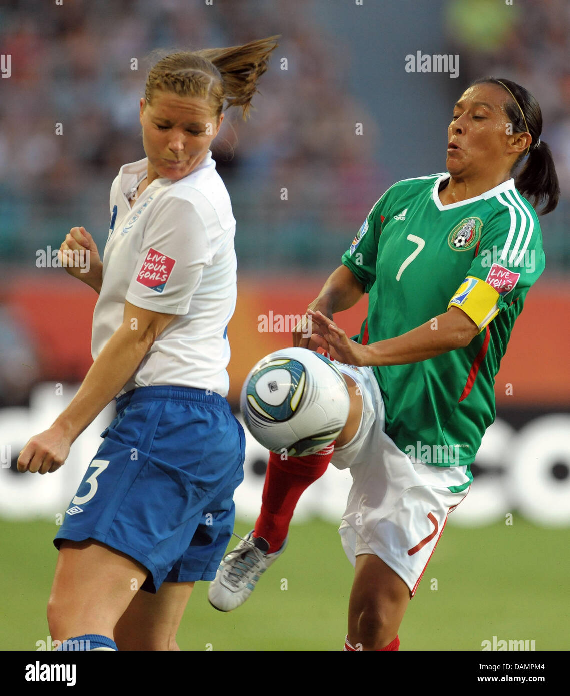 Juana Lopez of Mexico (R) and Rachel Unitt of England fight for the ...