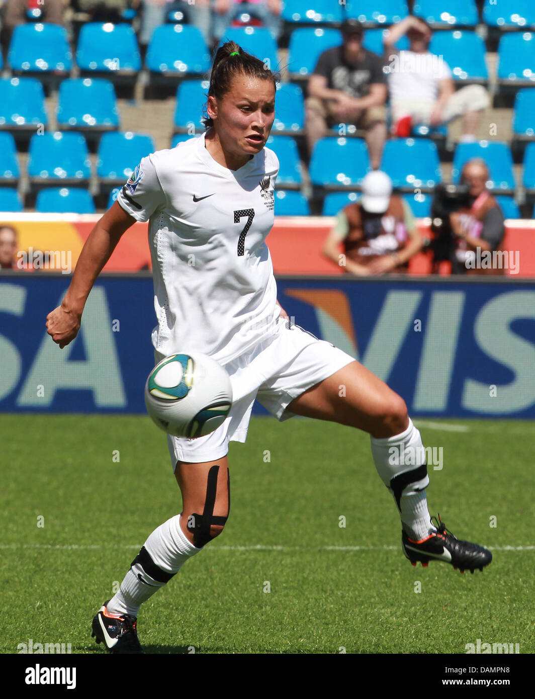 Ali Riley of New Zealand in action during the Group B match Japan ...