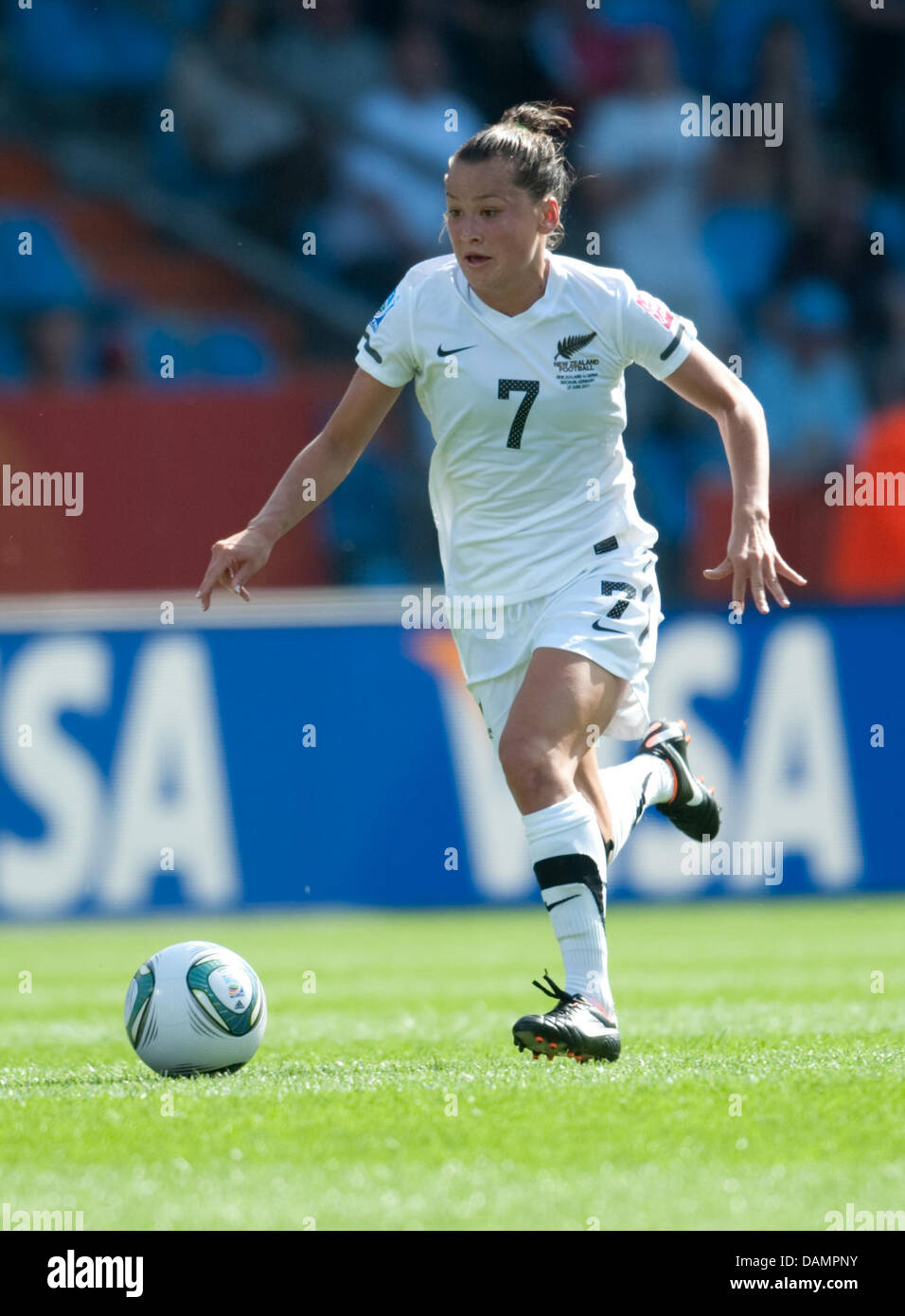 Ali Riley of New Zealand in action during the Group B match Japan ...