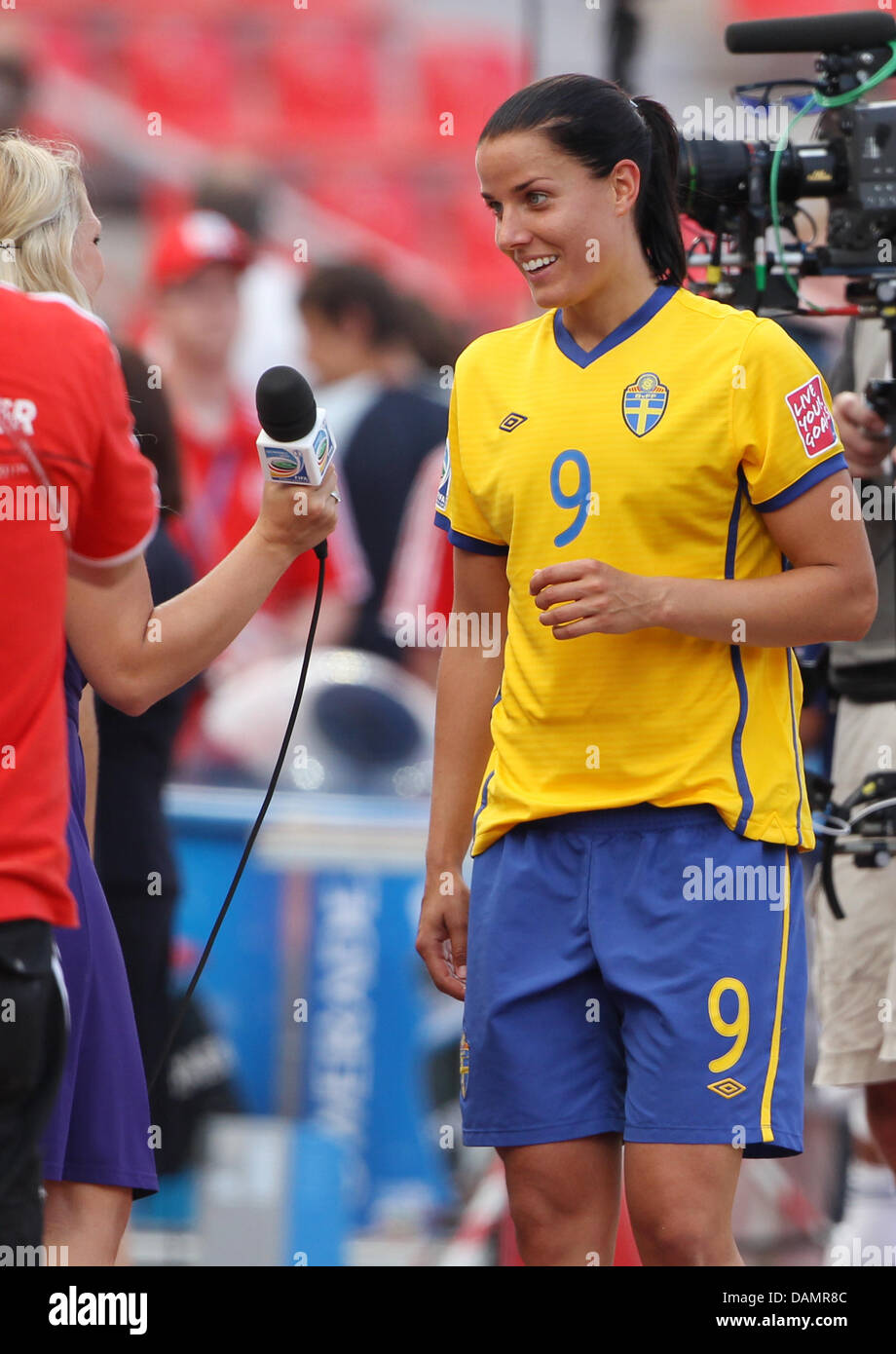 Player of the match Jessica Landstrom of Sweden gives an interview ...