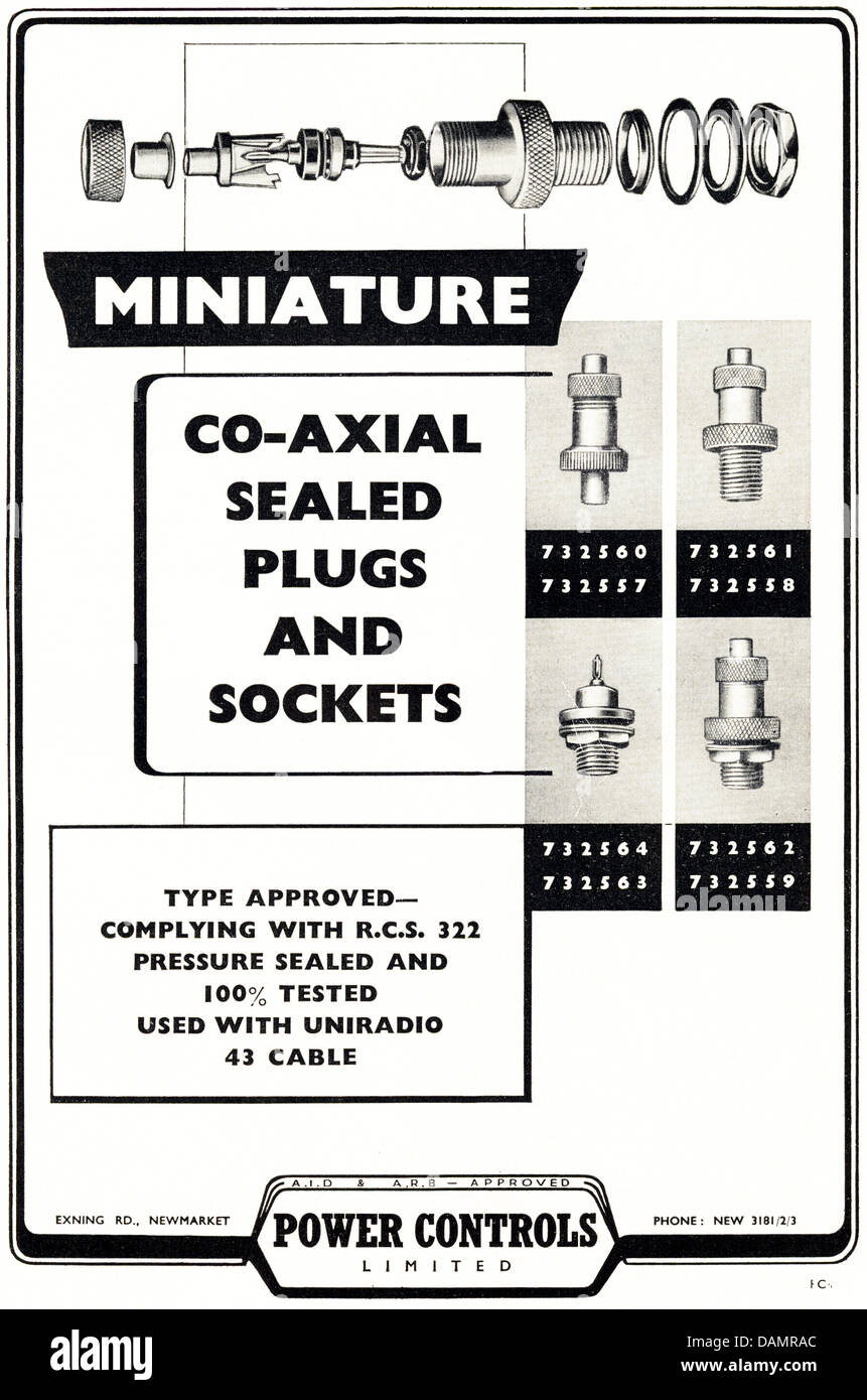 Advert for miniature co-axial sealed plugs and sockets by Power ...