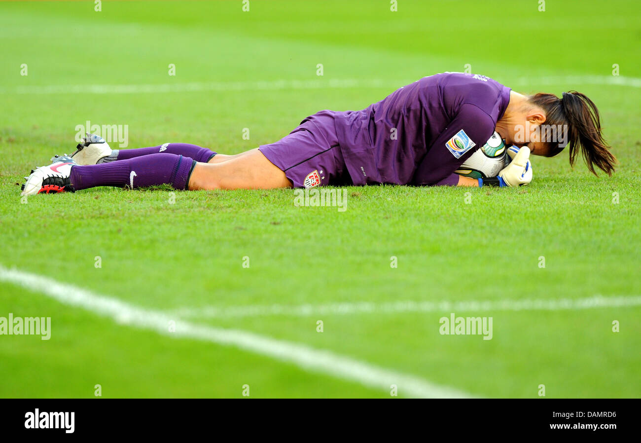 US-goalkeeper Hope Solo saves the ball during the Group C match USA ...