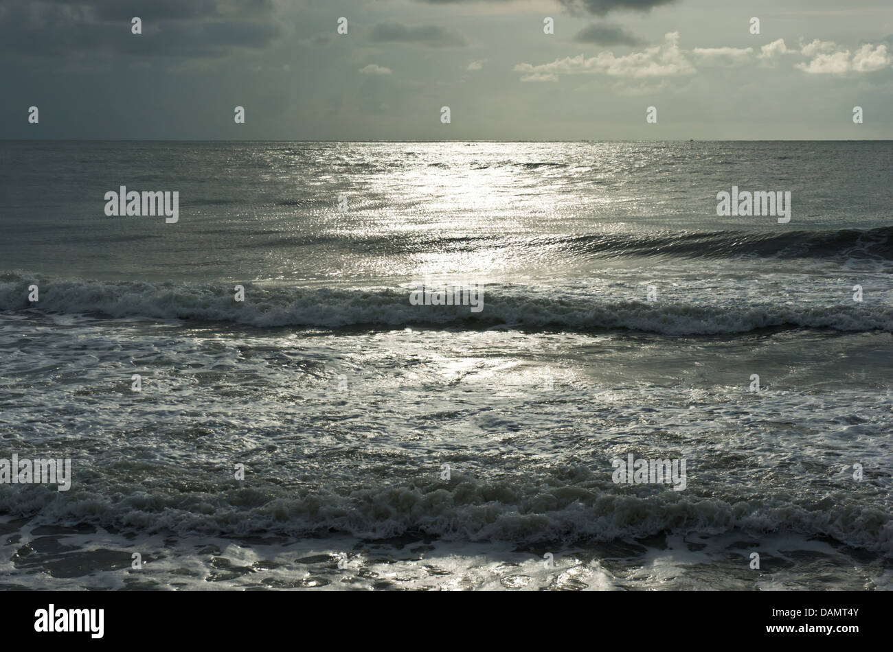 The sea at night time with moonlight reflection Stock Photo - Alamy