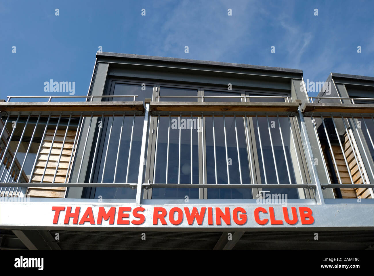 frontage with name of thames rowing club, putney, southwest london ...